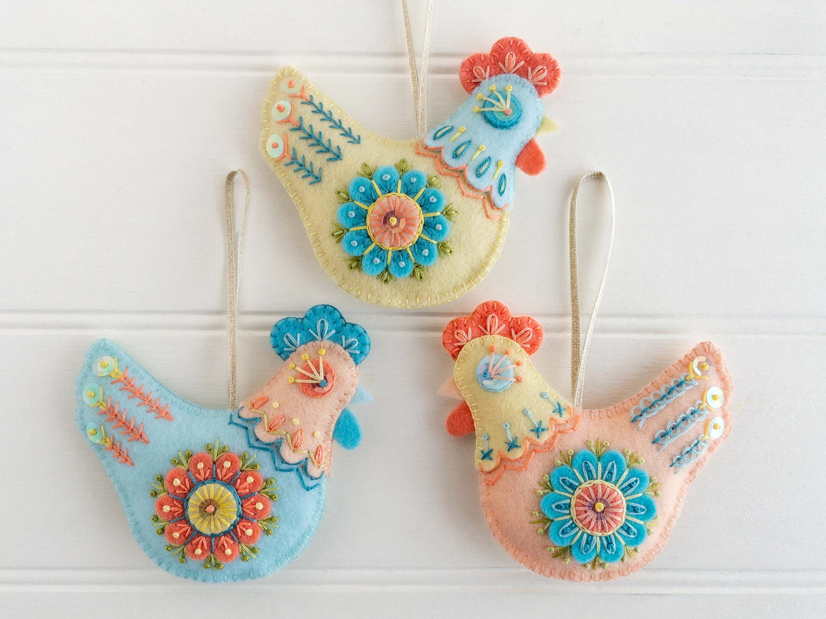 Supplies for Folk Embroidered Felt Chickens decorations by Tamara Carl ...